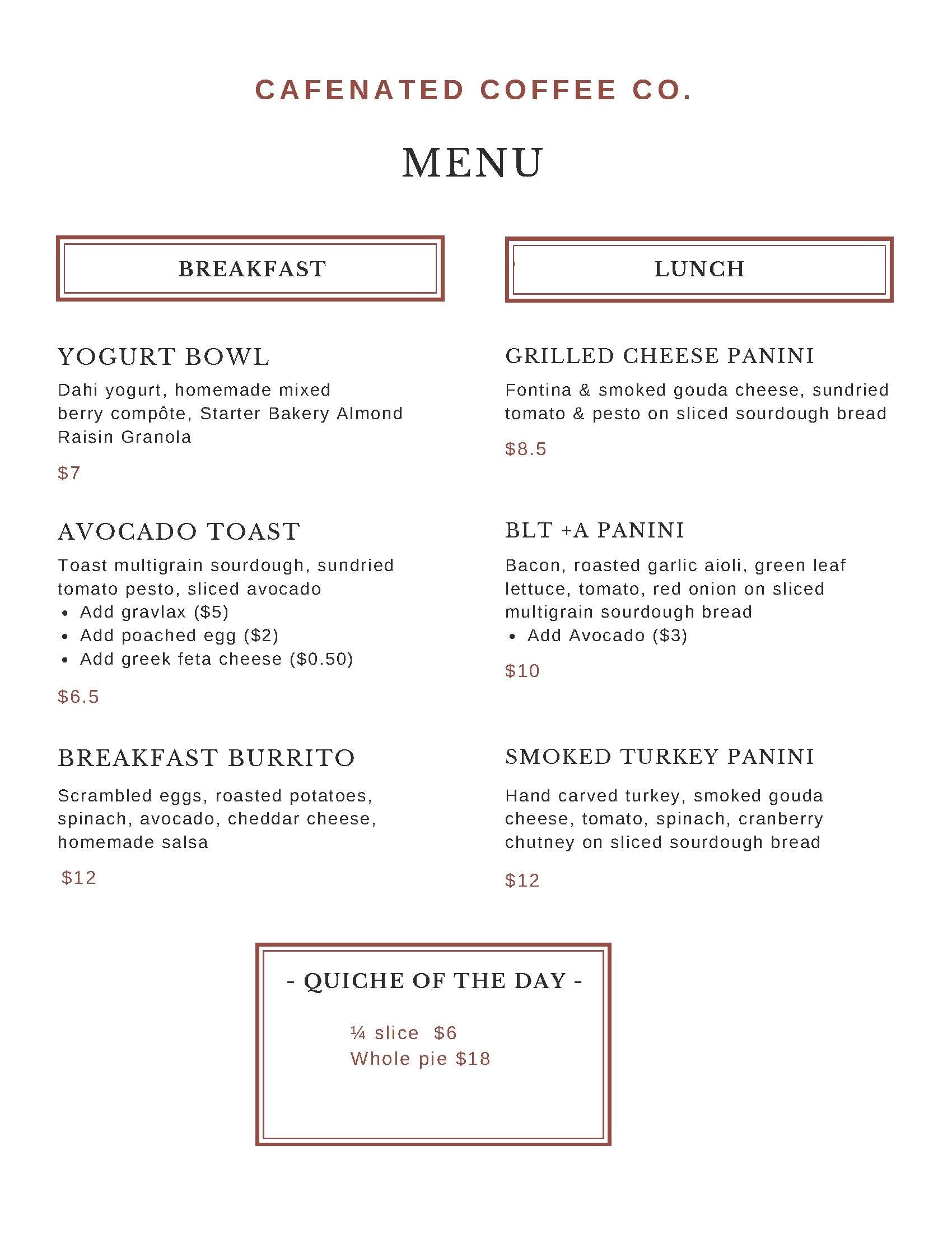 Cafenated Coffeehouse New Menu is now Online. Check it out! – Cafenated ...